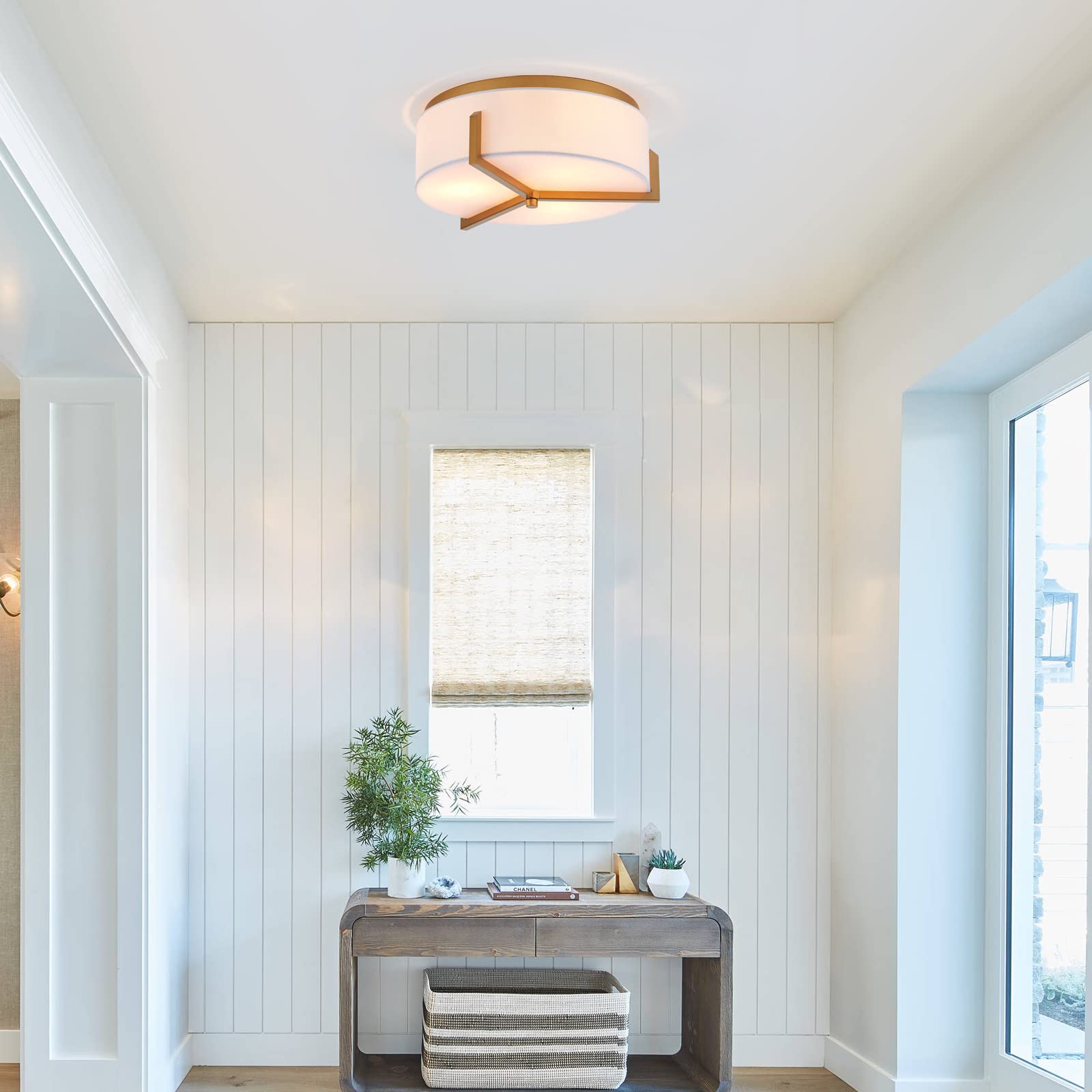 MhyTogn Semi Flush Mount Ceiling Light Fixture, Antique Brass Brush ...