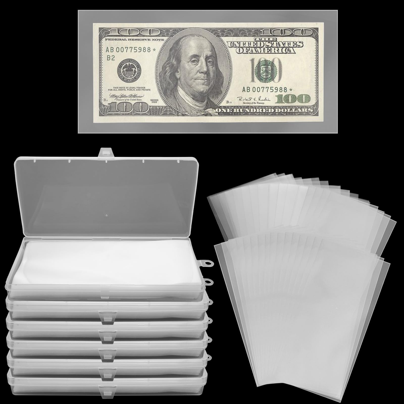 Amazon.com: APACALI 500 Pieces Dollar Bill Sleeves with 5 Case for ...