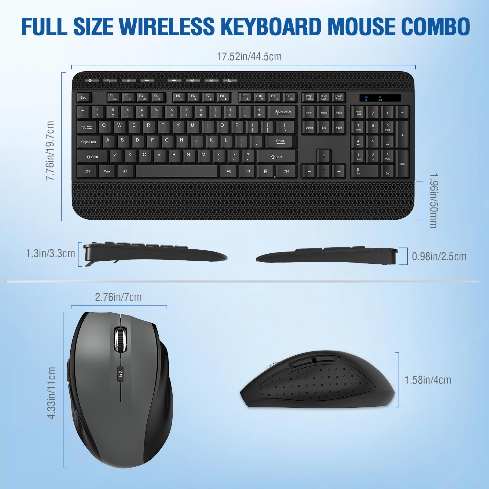 Wireless Keyboard and Mouse Combo, EDJO 2.4G Full-Sized Ergonomic ...