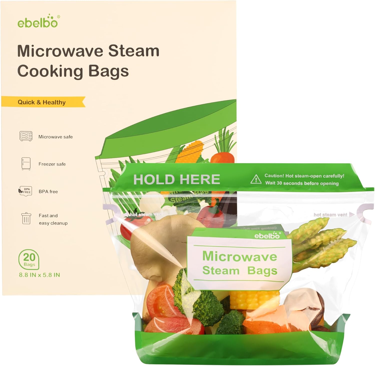 Amazon.com: ebelbo 20 Count Microwave Steam Bags 8.8"x5.8" for Cooking ...