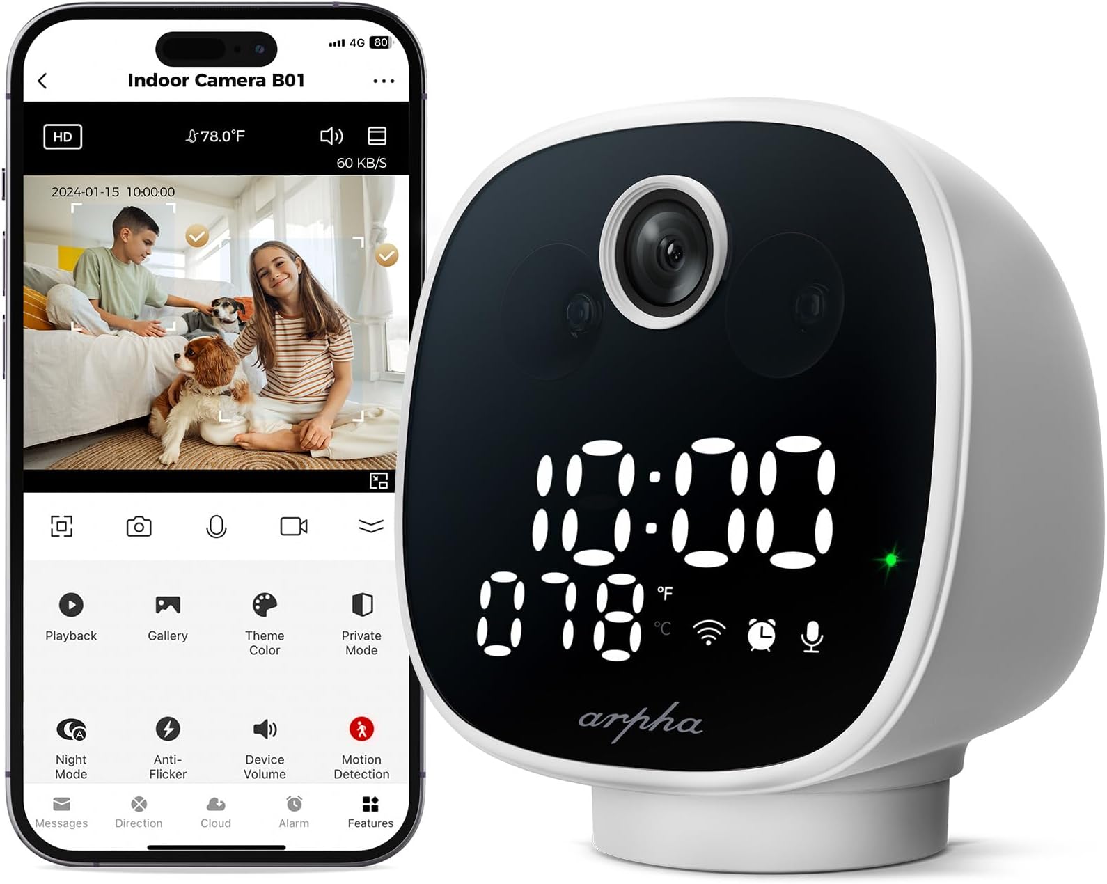 Amazon.com : ARPHA Indoor Camera with Alarm Clock, WiFi 1080P Security ...