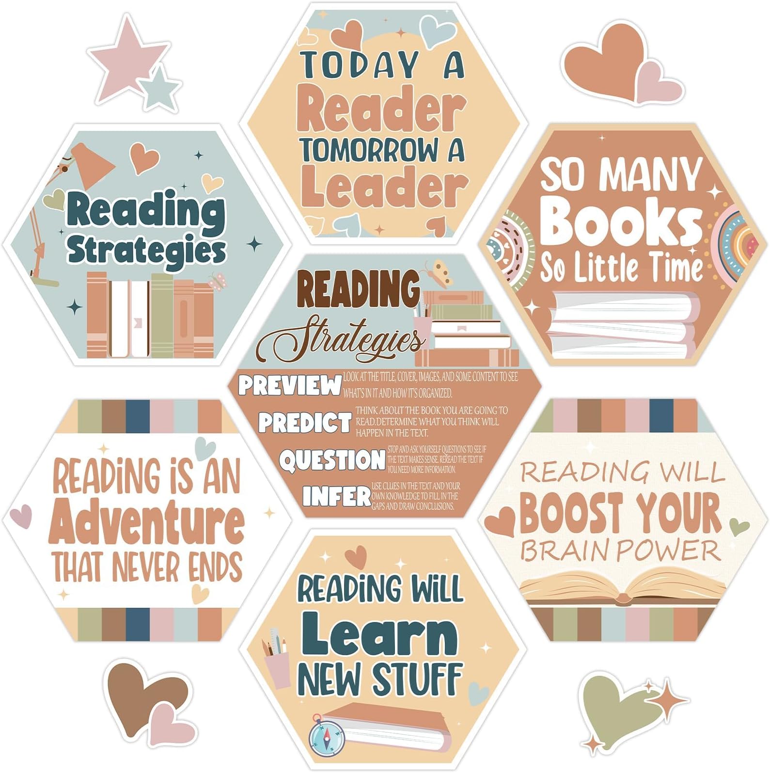 Amazon.com : Colarr 13 Pcs Boho Reading Posters for Classroom ...