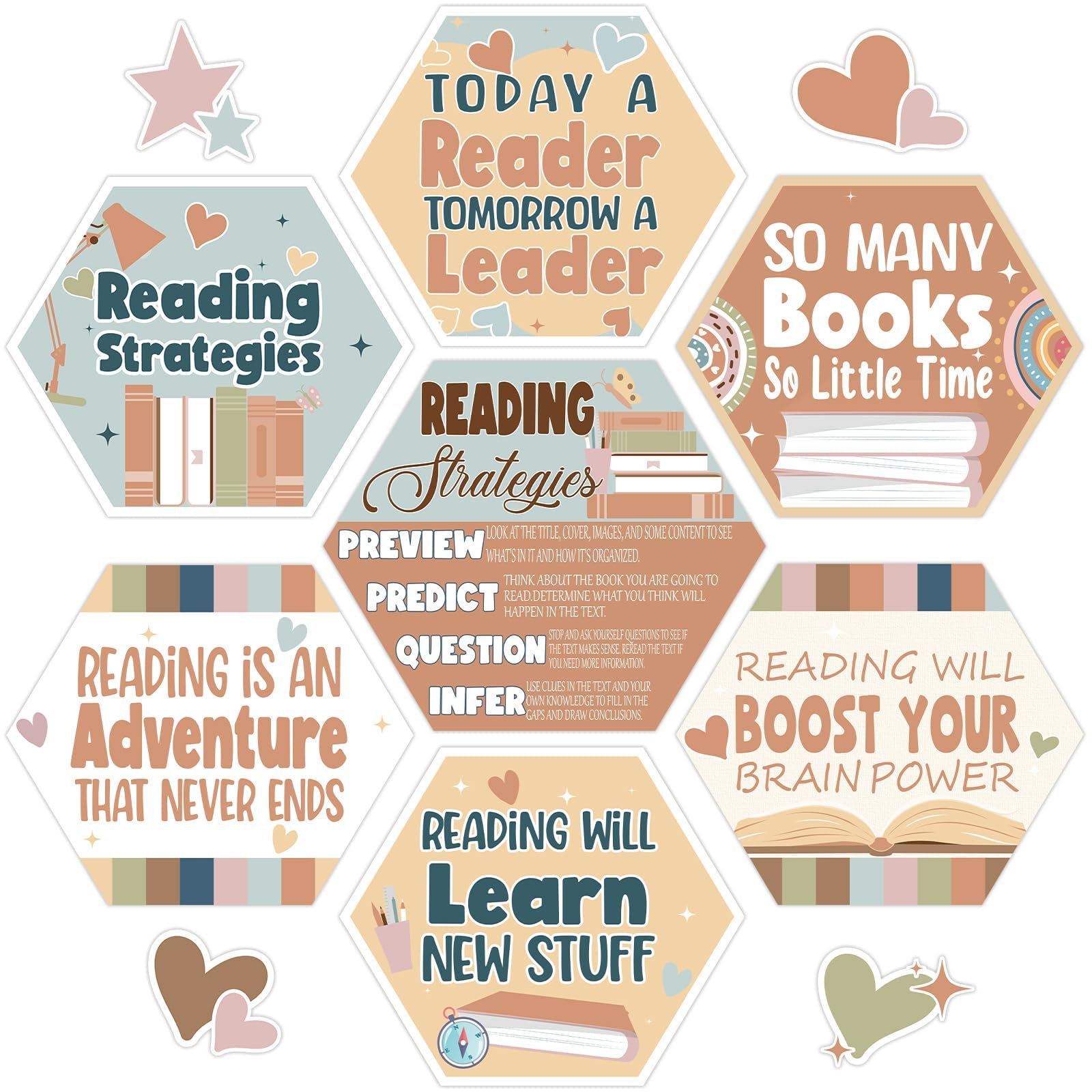 Amazon.com: 22Pcs Boho Reading Posters Reading Bulletin Board for ...