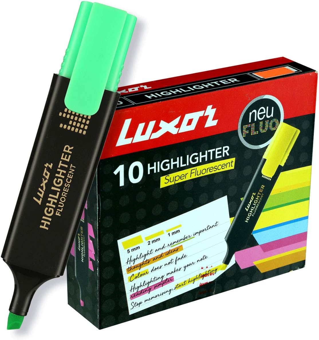 Luxor 1851 Highlighter - Fresh Green, Box of 10, Smooth Application ...