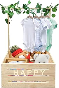 Cajón para baby shower, cesta de madera con asa y guirnalda, caja de ...