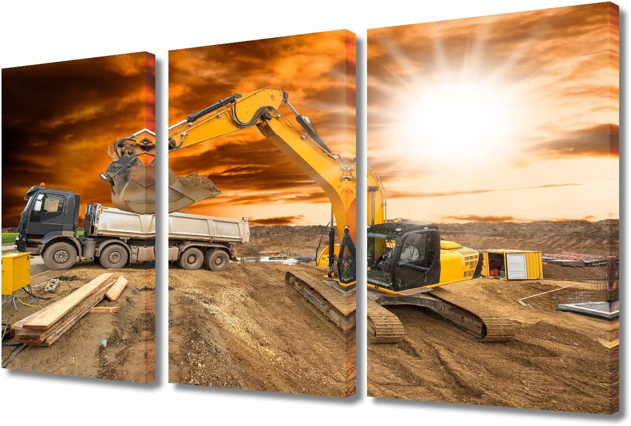 Amazon.com: TUMOVO 3 Panels Excavation Vehicle Modern Home Decor ...