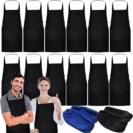 Amazon.com: smilixin 12 Pack Bib Apron,Black Aprons with 2 Pockets ...