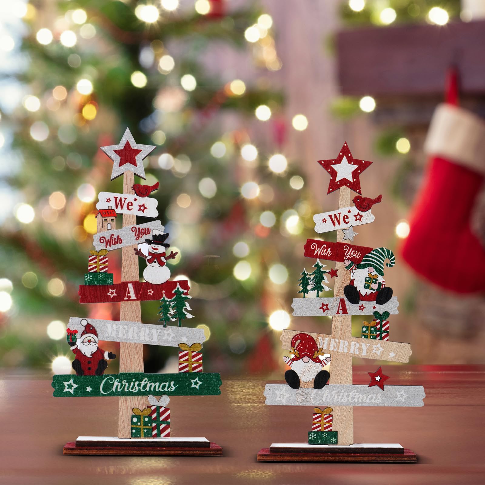 Wooden Christmas Decorations, 2PCS Christmas Wooden Table Sign ...