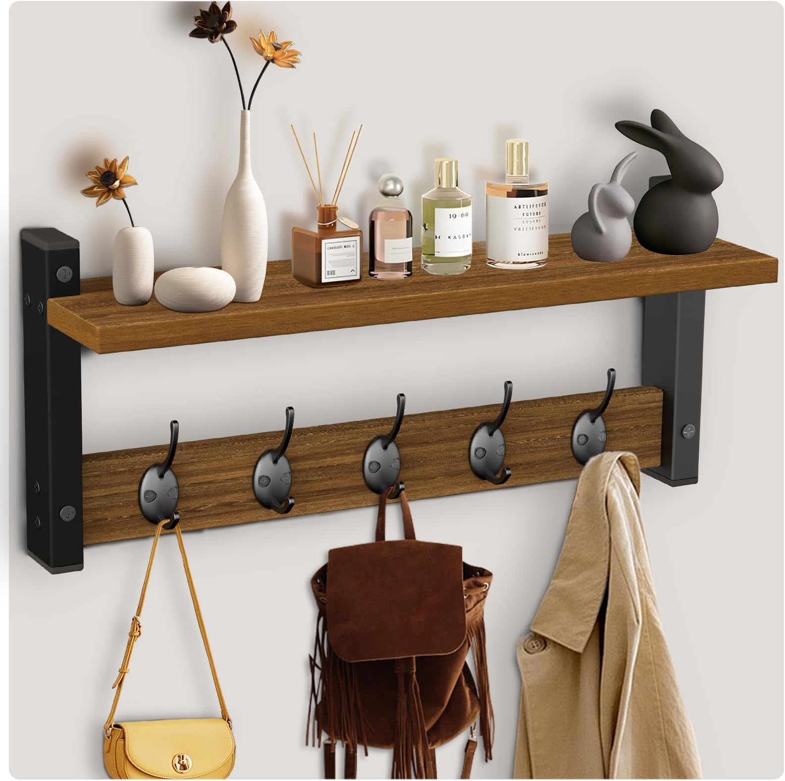 Amazon.com: Oraich Wall Hooks with Shelf, Coat Rack Wall Mount, Shelf ...
