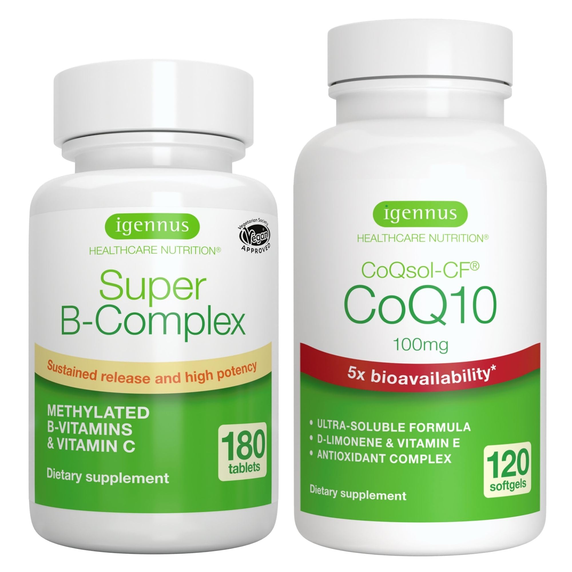 Amazon.com: Super B-Complex 180 Tablets + High Absorption CoQ10 100mg ...
