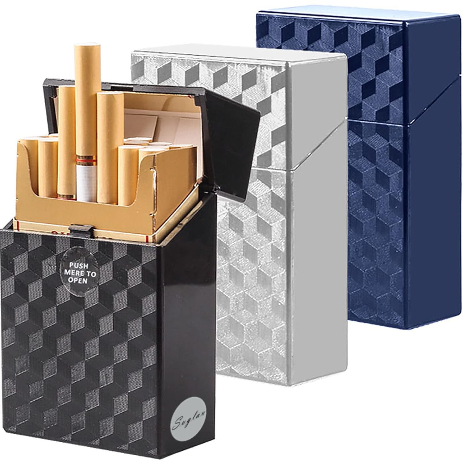 Amazon.com: SUGLAU Cigarette Case King Size 85mm 3 Pack Push to Open 20 ...