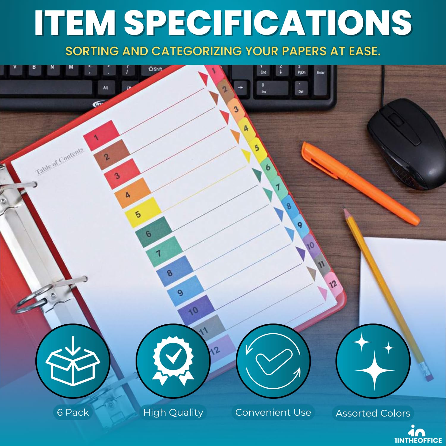 Snapklik.com : 1InTheOffice Table Of Contents Divider Tabs, 12 Tab ...