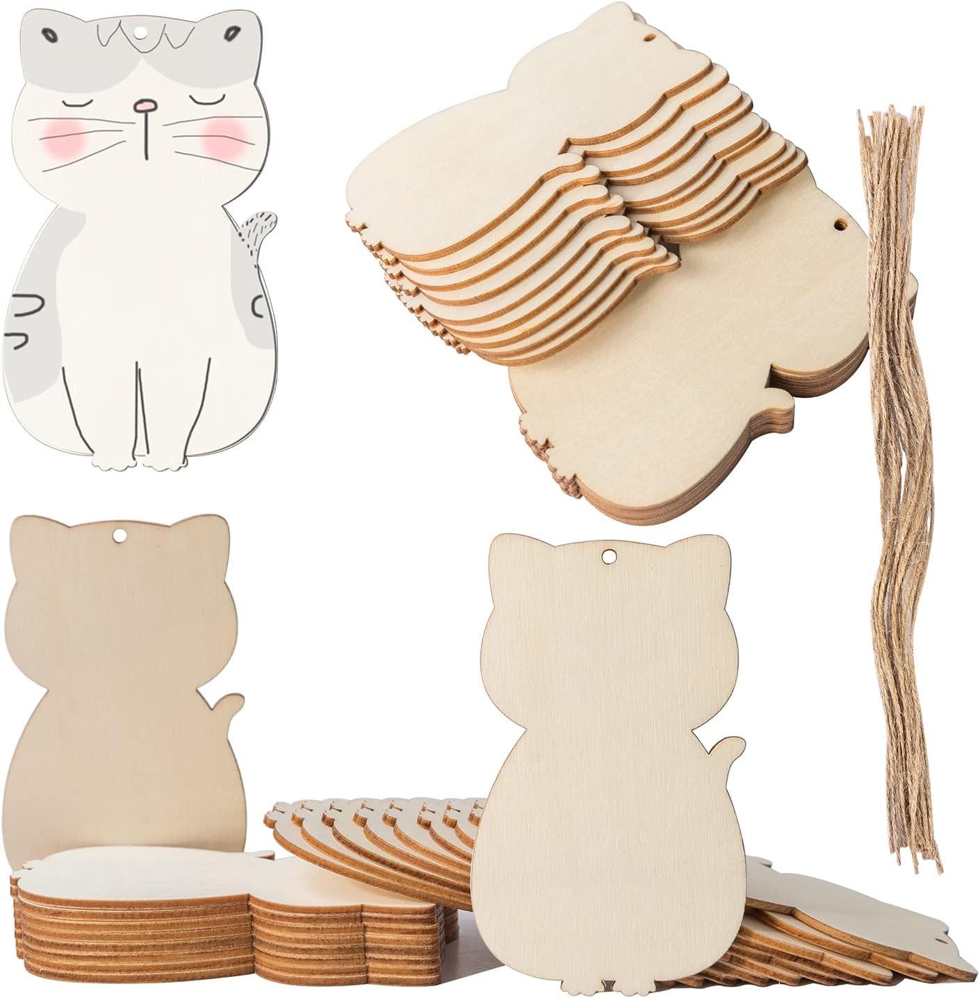 Amazon.com: 30pcs Unfinished Cat Wood DIY Crafts Cutouts Wooden Cat ...
