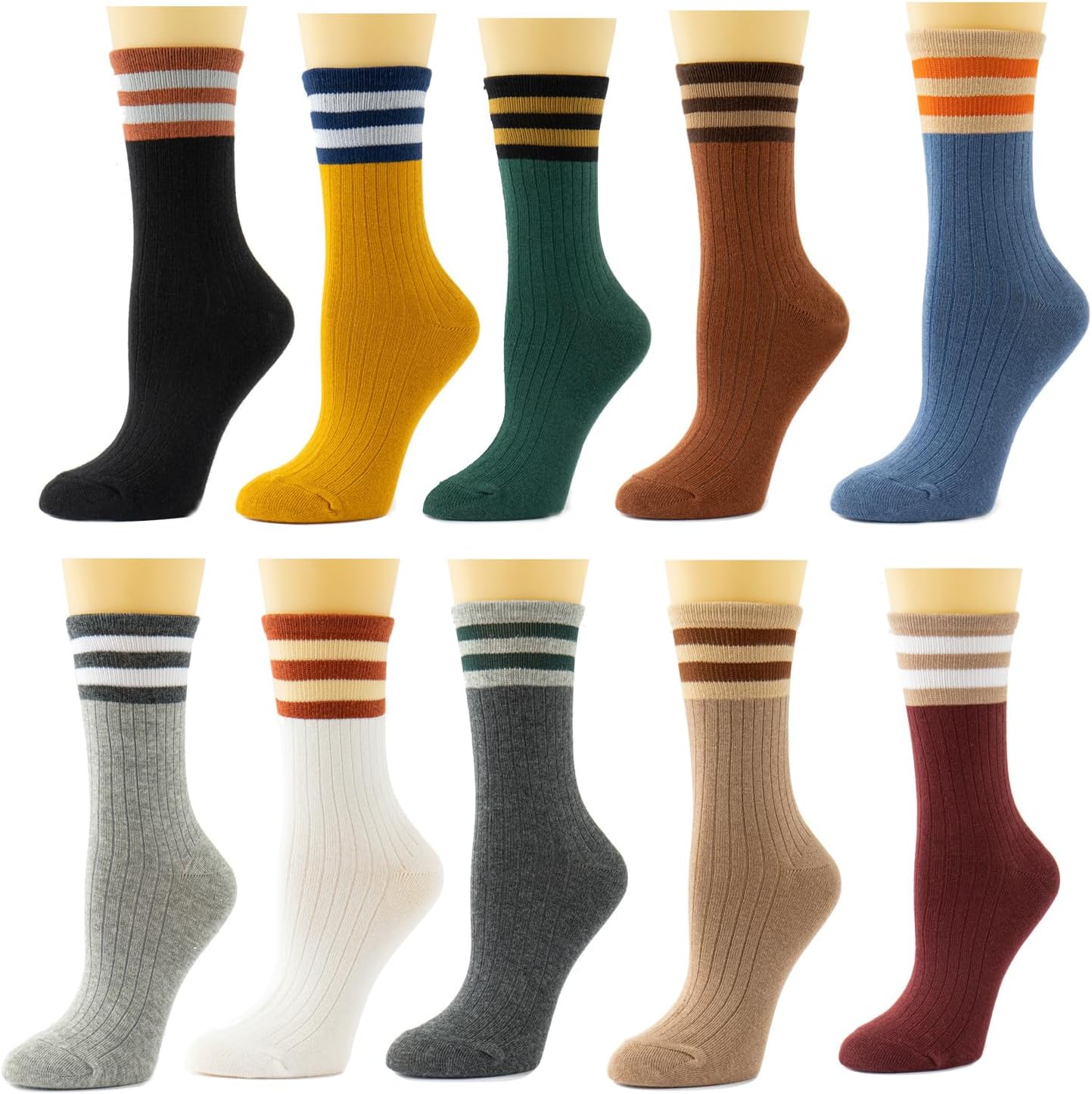 OurSuperDeals Women's Striped Vintage Cotton Crew Socks Athletic Retro ...