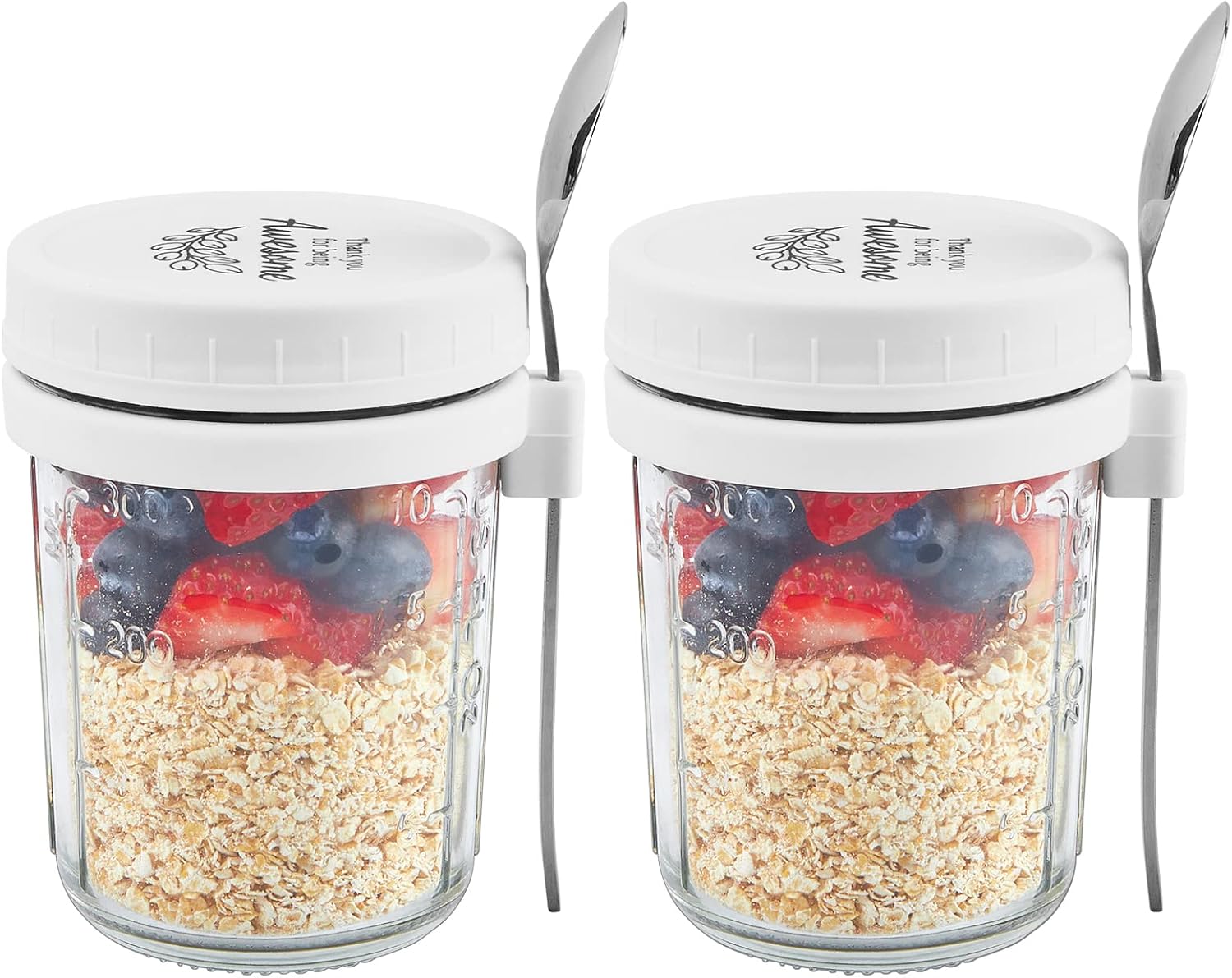 Amazon.com: Kucoele Overnight Oats Jars with Lids and Spoons, 2 Pack 12 ...