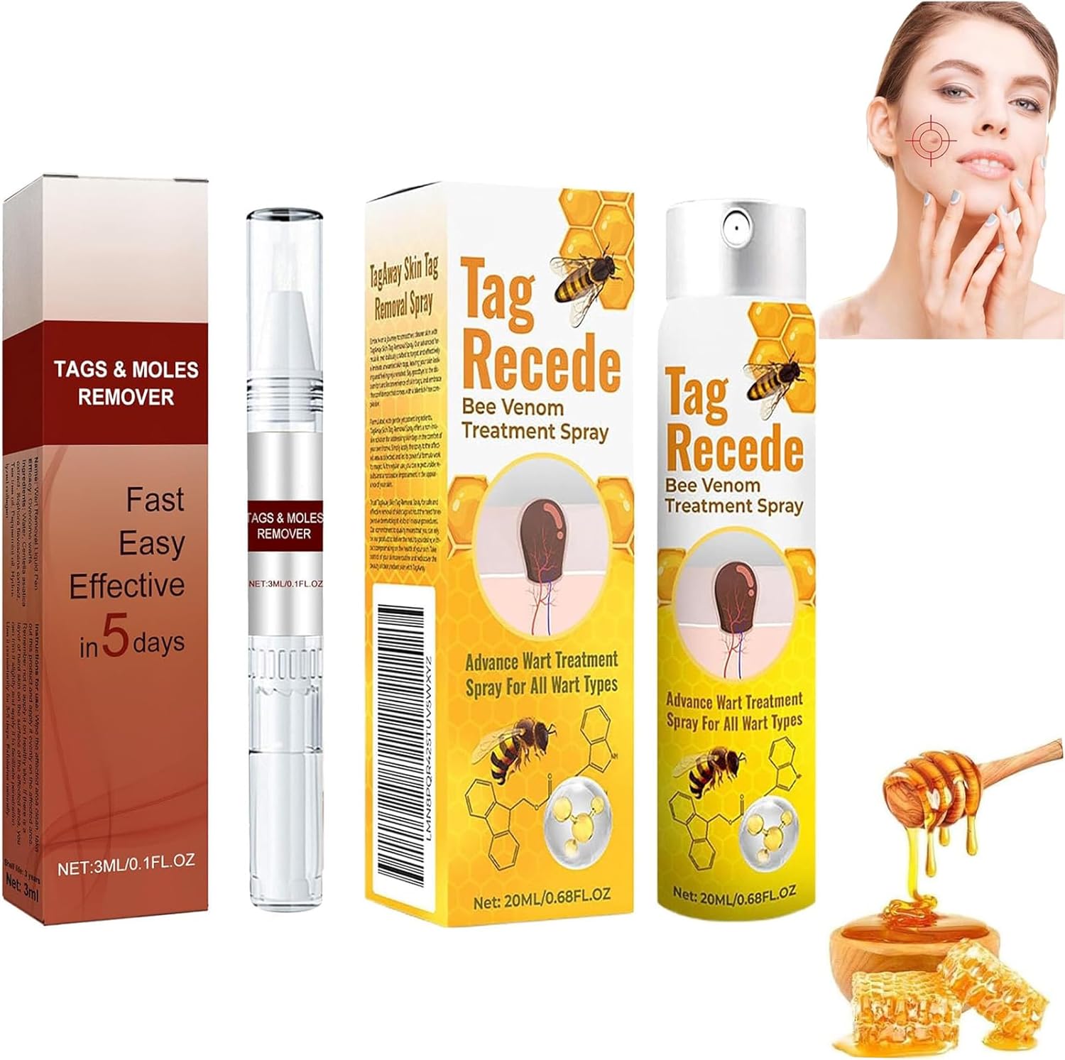 2 Stks Skin Tag Removal, Tag Remover Spray, Bee Venom Wrat en Tags ...