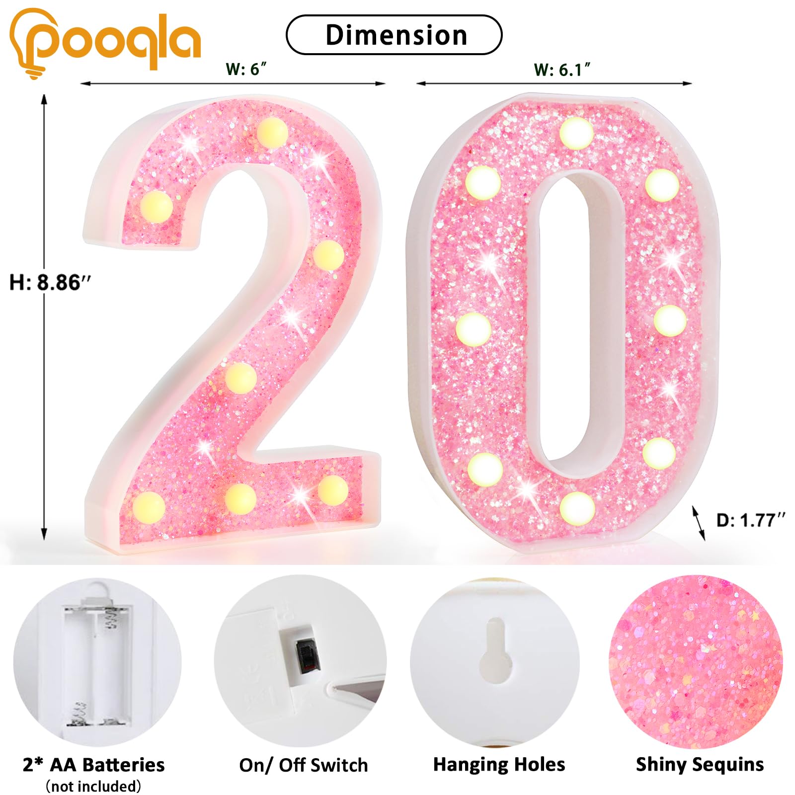 Snapklik.com : Pooqla Glitter LED Marquee Numbers Lights - Battery Powered