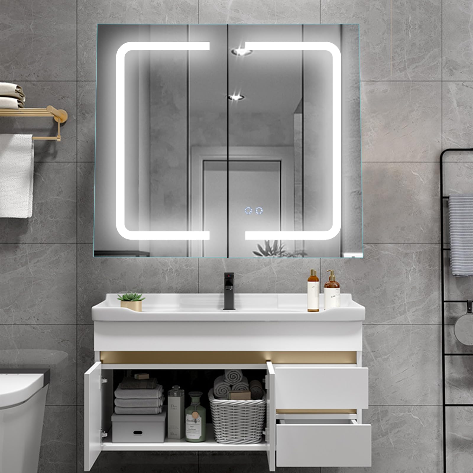 Amazon.com: WJShome Transparency LED Rectangle Bathroom Mirror with ...