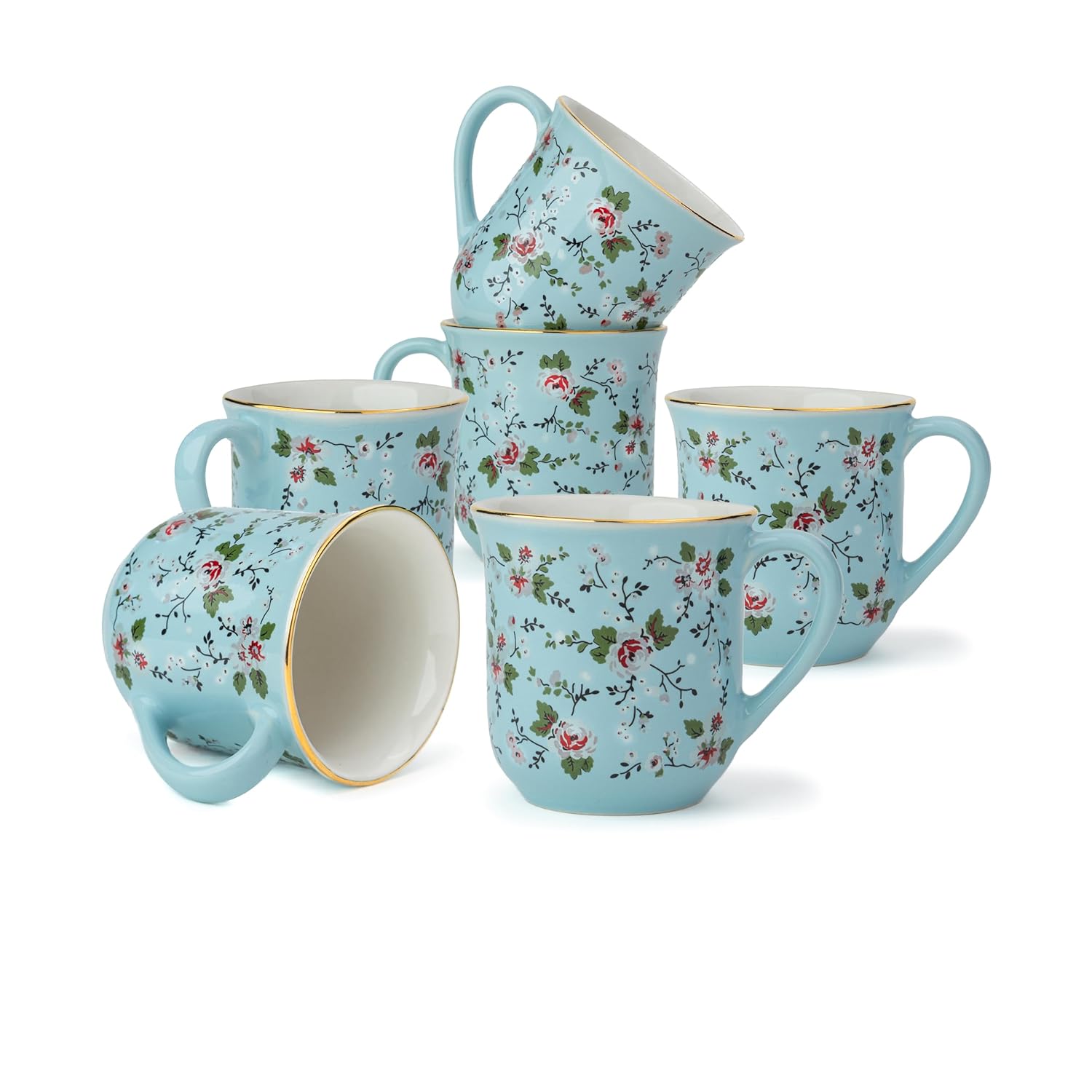 Buy Shay Ceramic Tea Cups Set of 6, Blue Floral,180ml | Tea Cup Set of ...