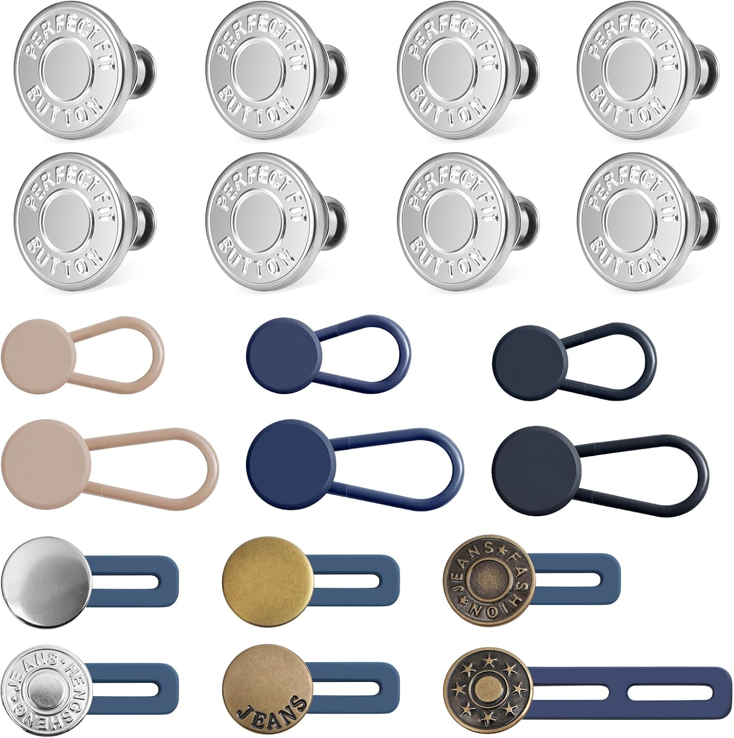 Amazon.com: 12 Sets Button Pins for Loose Jeans, 8PCS Button Extenders ...