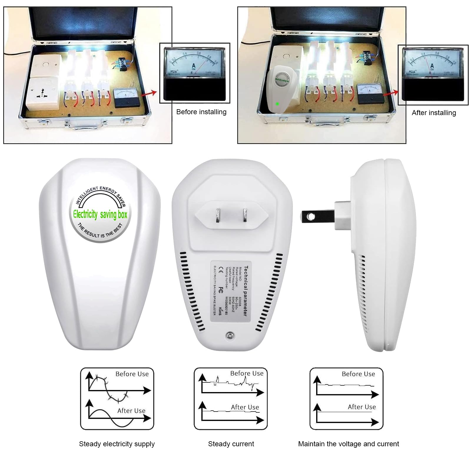 Snapklik.com : Stop Watt Energy Saving Device - DINSLIA 30KW US Plug ...
