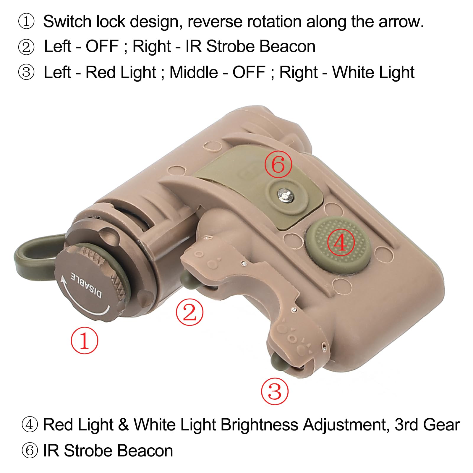 Task Lamp NECARL 5 In 1 Tactical Helmet Light Military With IR + Red Ir ...