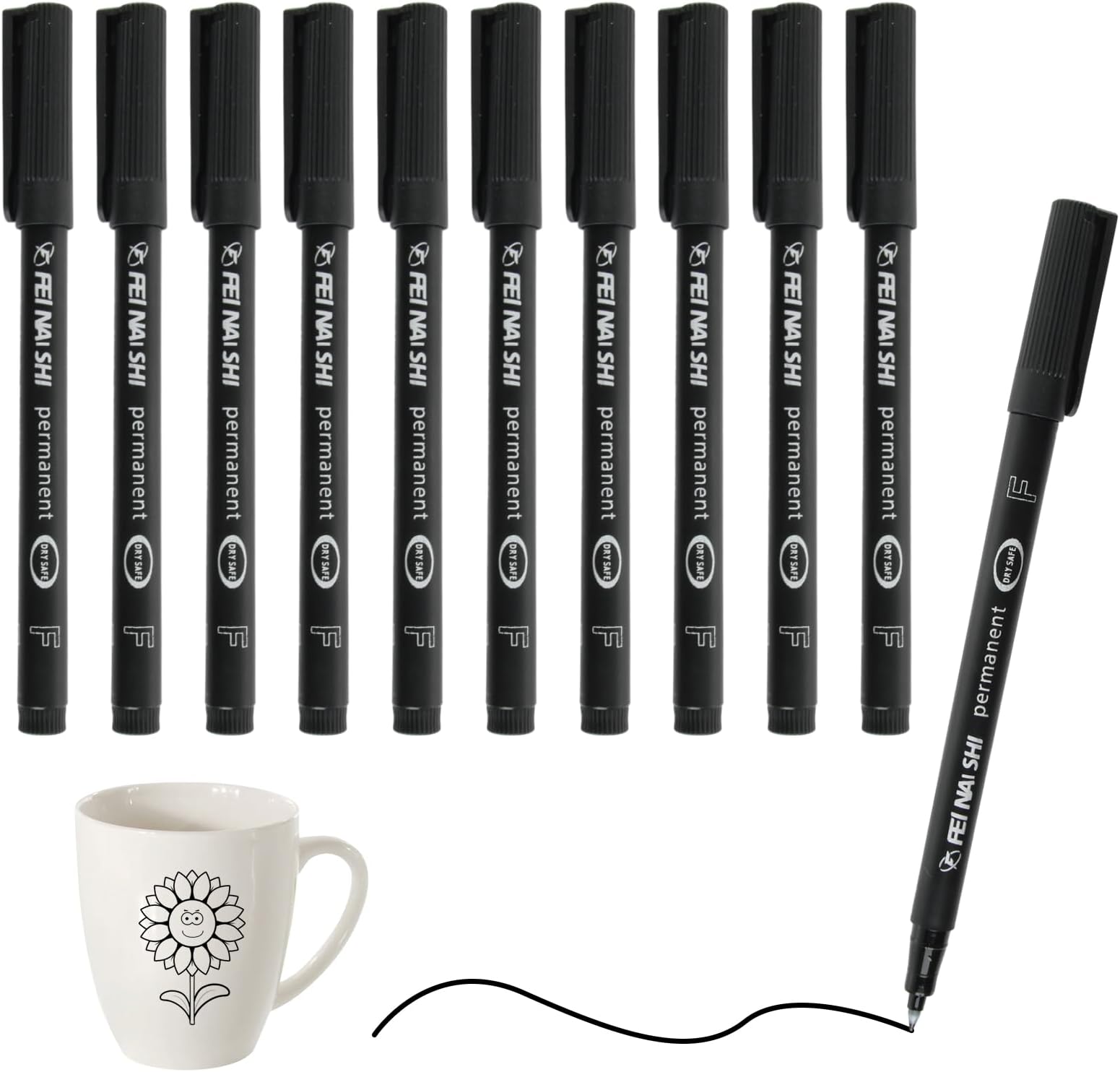 10 Pcs Fine Point Black Permanent Marker Pens, Marker Pen Quick Drying ...