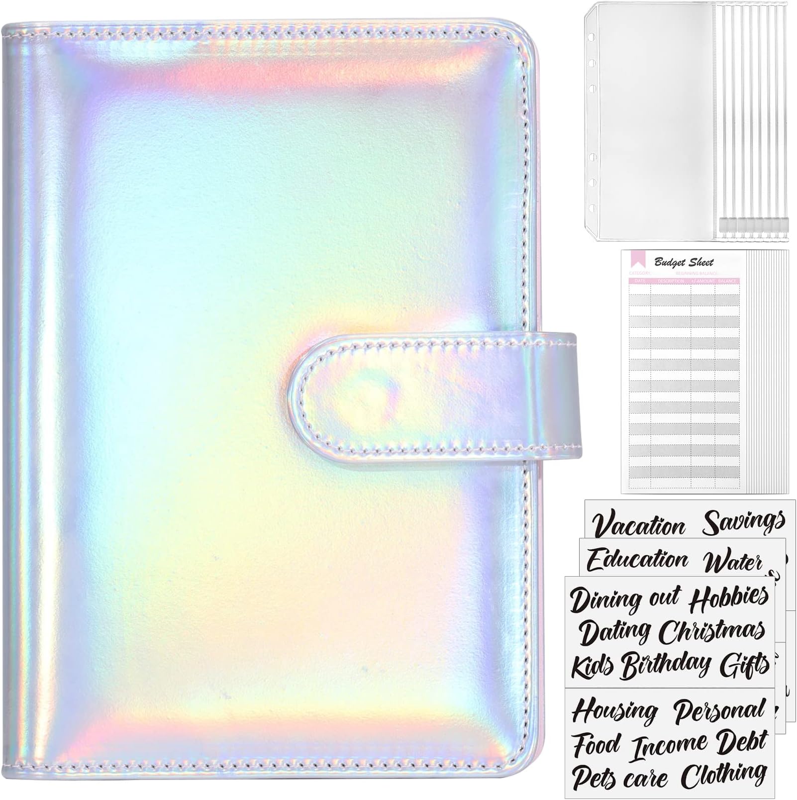 Amazon.com : Sooez Laser Silver Money Organizer for Cash, A6 Budget ...