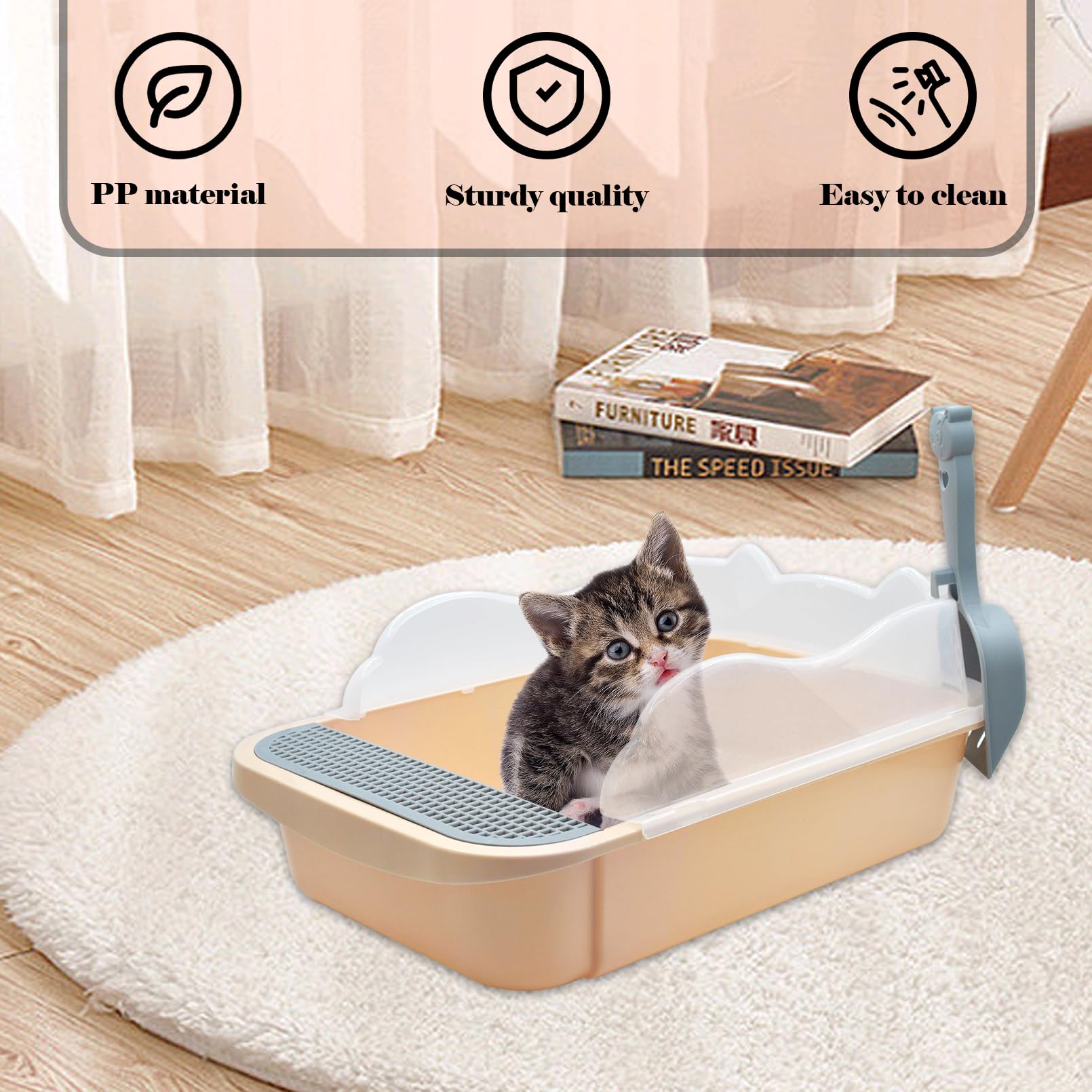 2pieces kathson Open Cat Litter Box with High Side,Anti-Splashing Cats ...