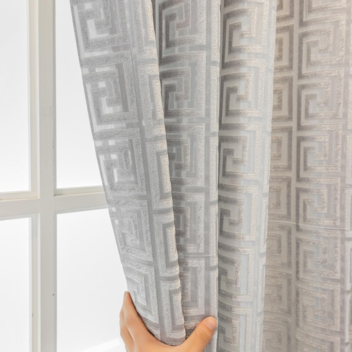 Amazon.com: Amidoudou 1 Pair Luxury Geometric Sheer Curtains for Living ...