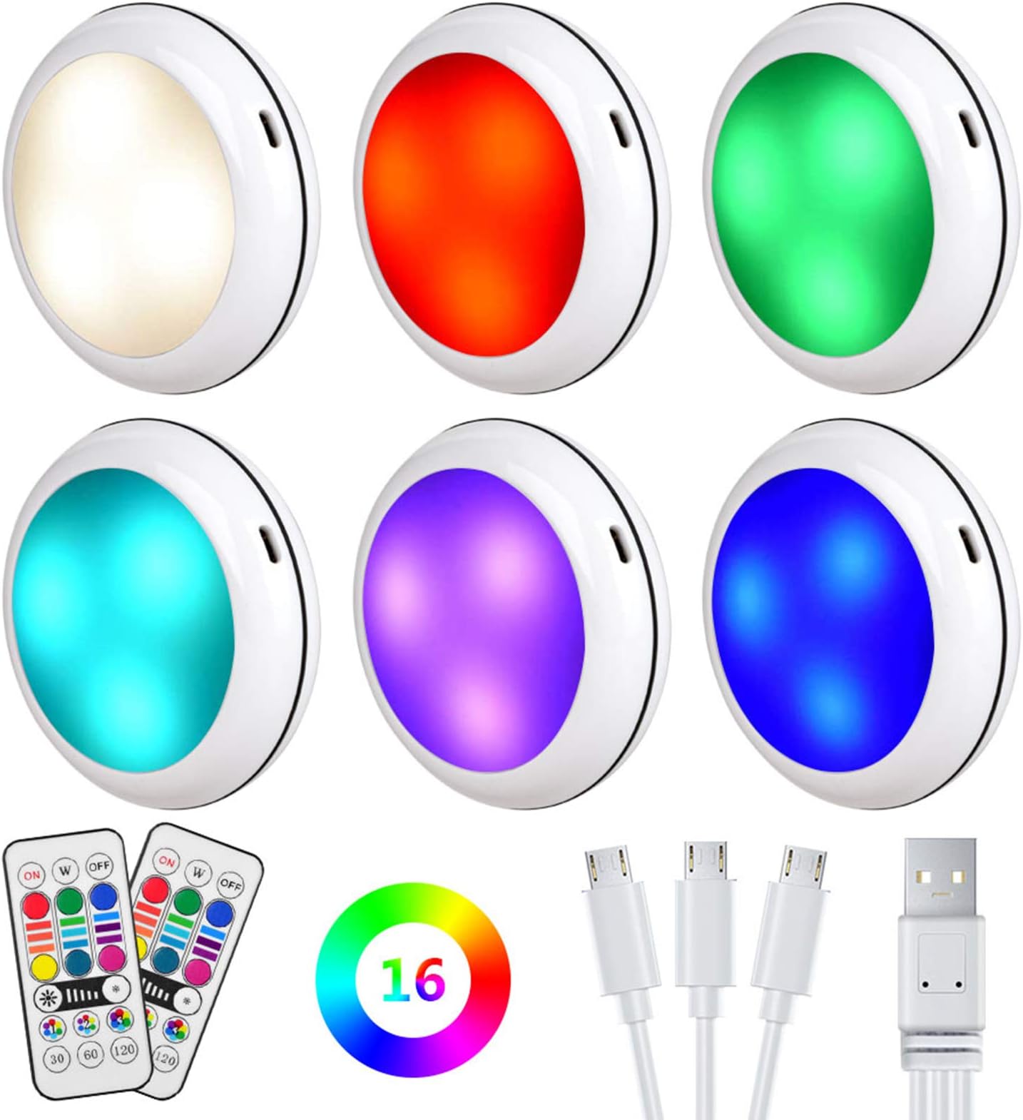 Rechargeable Puck Lights with Remote - RGB LED Puck Lights Under ...