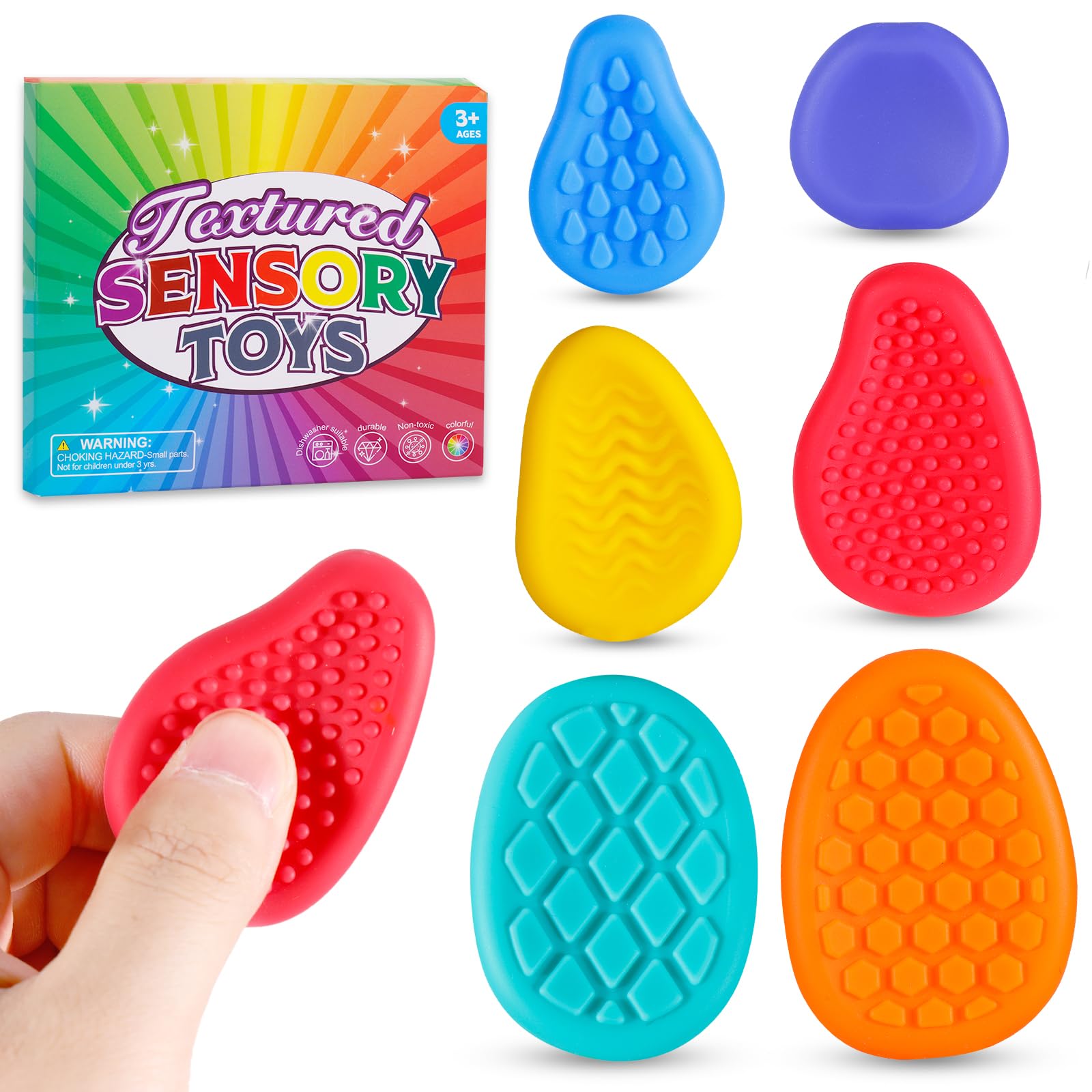 Sensory Fidget Toys for Kids Adults 6 PC Textured Soft Worry Stone Toy ...