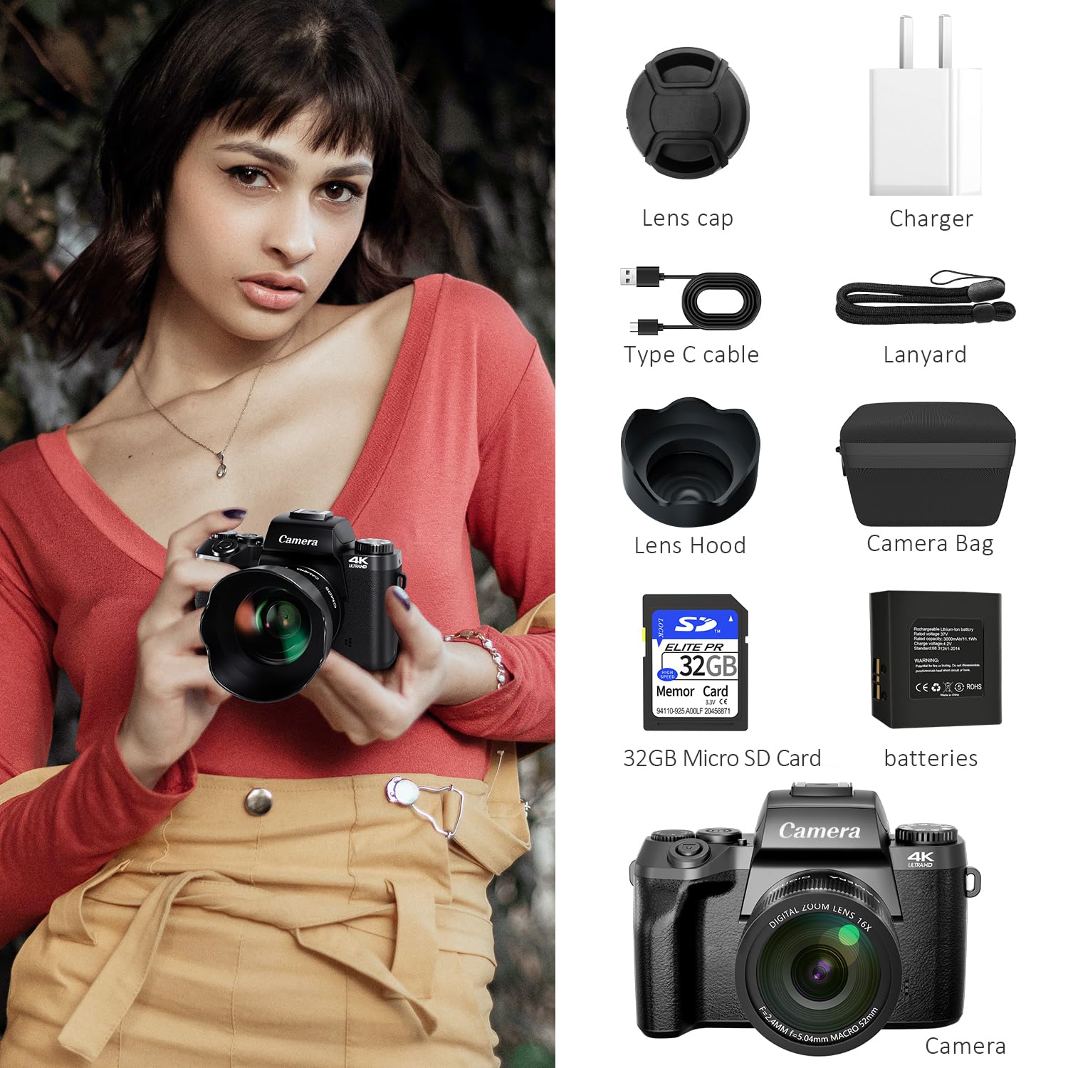 Saneen Digital Camera, 4k Cameras for Photography & Video, 64MP WiFi ...