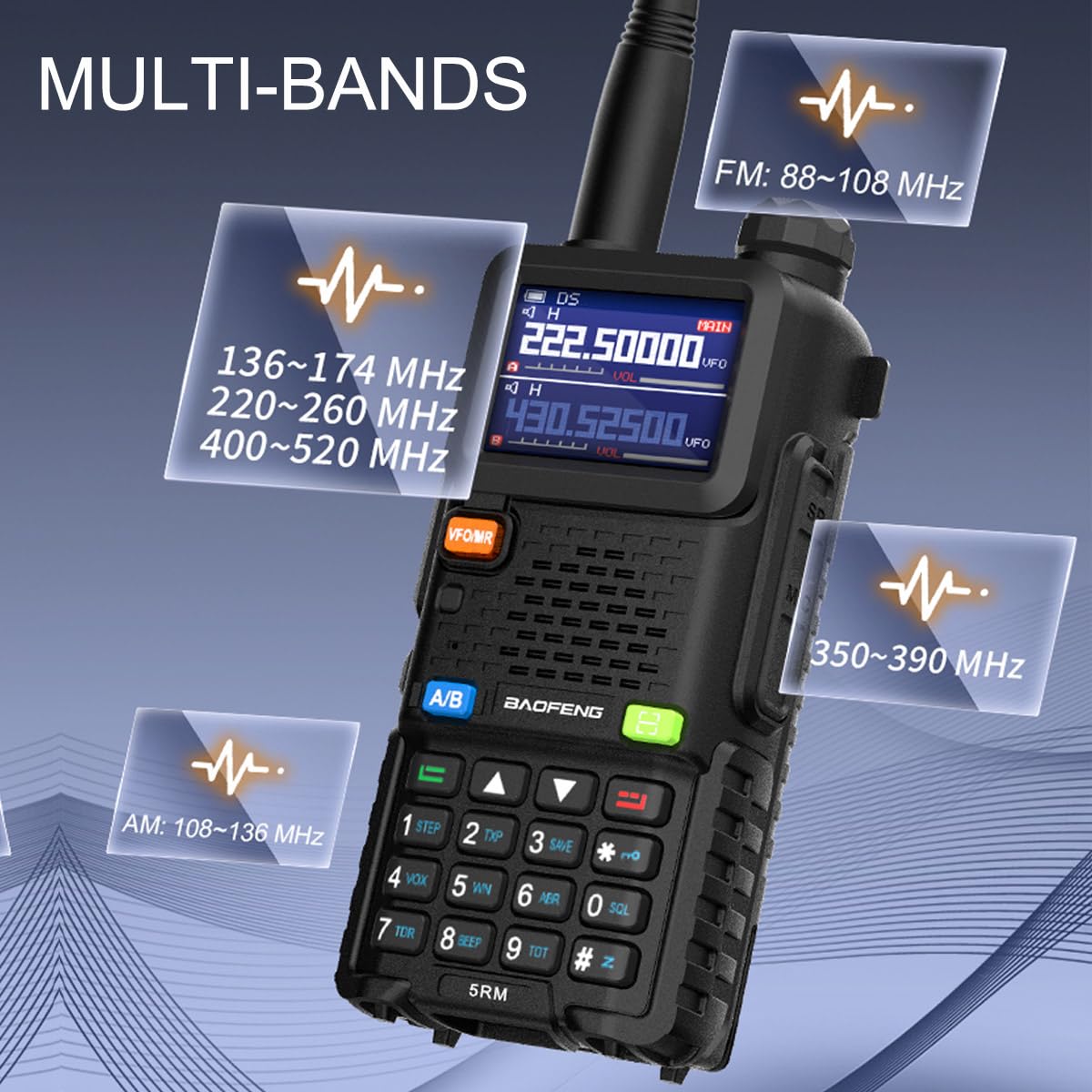BAOFENG 5RM Two Way Radio Multi-Band Ham Radios Airband Handheld NOAA ...