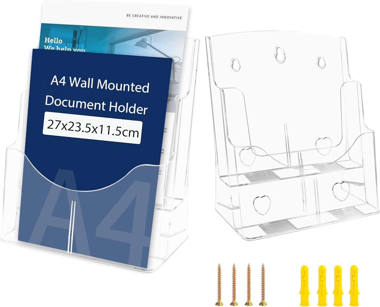 YKUKIZEE 2 Pack Clear A4 Leaflet Holder Wall Mounted, 2 Tier Wall ...