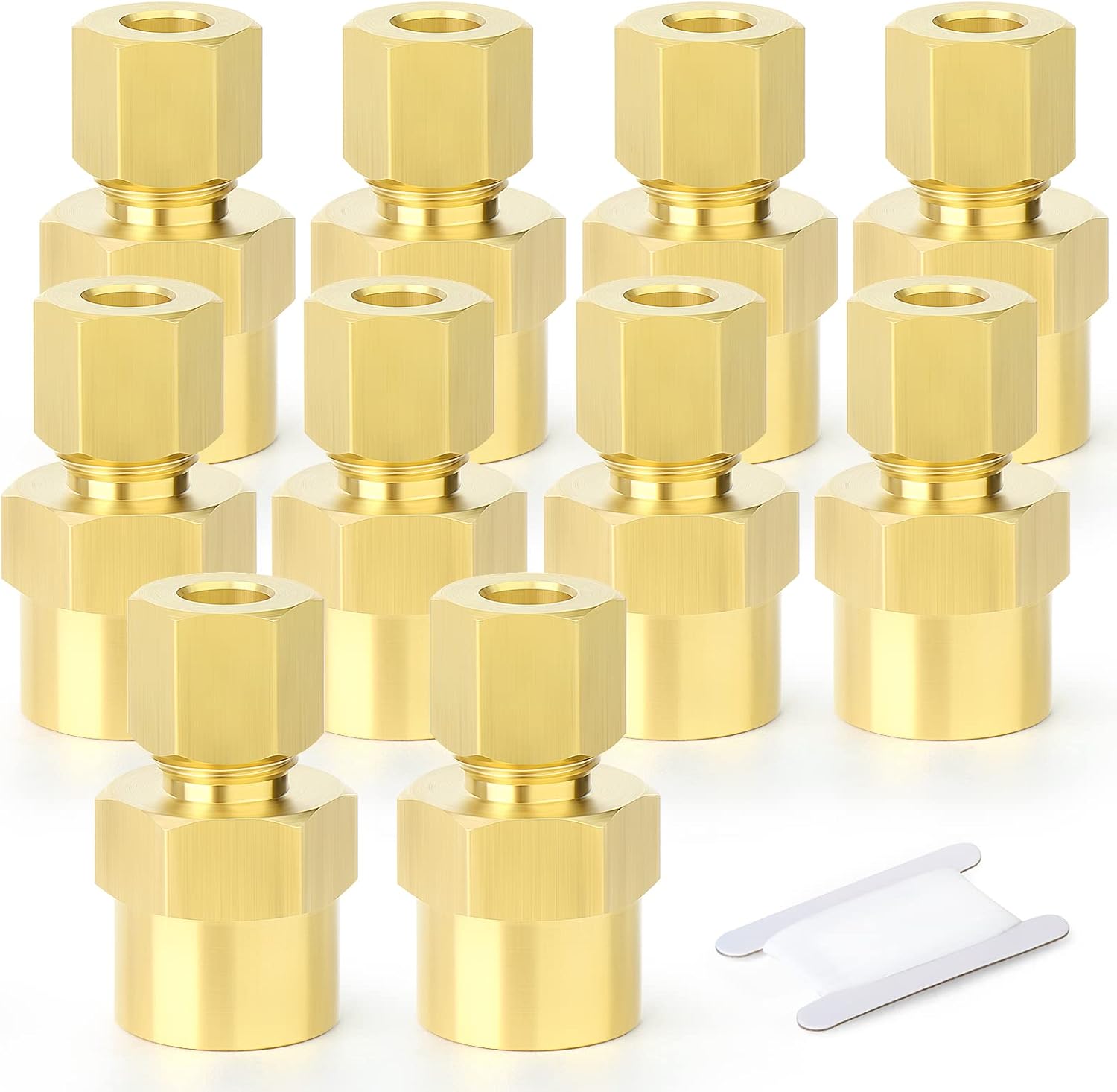 GASHER 10PCS Brass Compression Tube Pipe Fitting Connector, 1/4" Tube ...
