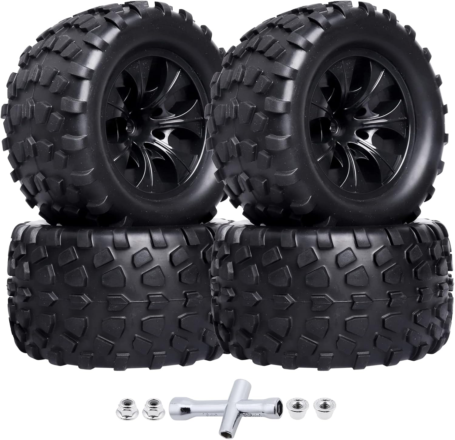 Amazon.com: AllinRC Pre-Glued 2.8 Tires 1/10 Scale RC Truck Wheels and ...