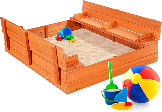 Amazon.com: Best Choice Products 47x47in Kids Large Wooden Sandbox for ...