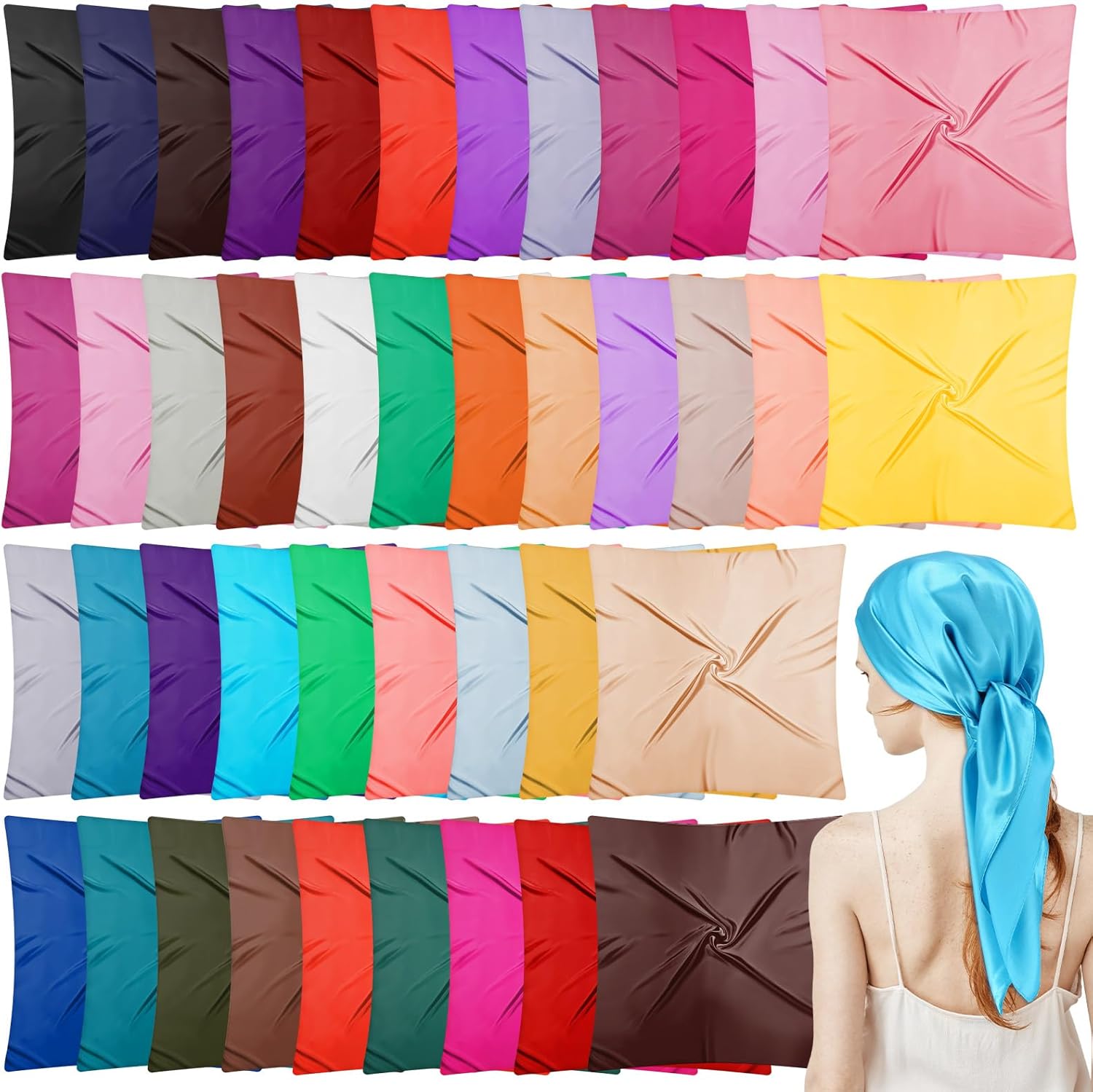 Sureio 48 Pcs 35 Inch Satin Head Scarves Bulk for Women Silk Like Neck ...