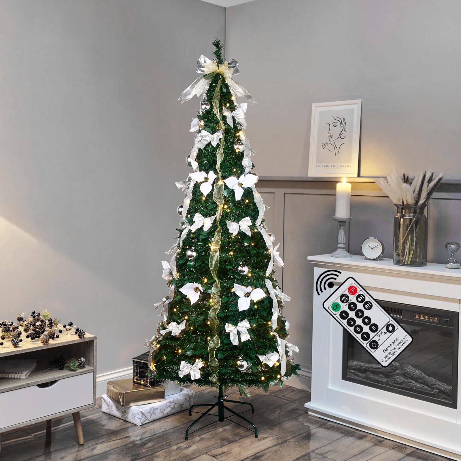 Amazon.com: 6.5FT Pre-Lit Christmas Tree - Fully Decorated with 200 LED ...