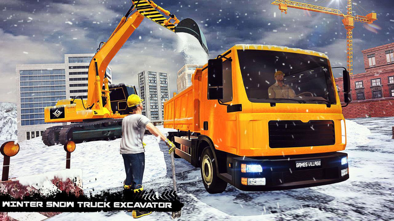 Snow Plow Winter Simulator Excavator Driver 3D: Heavy Snow Excavator ...