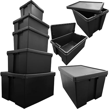 STORM TRADING GROUP Black Impact Resistant Plastic Containers With Lids ...