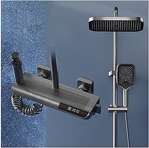 Ksunun Thermostatic Shower Faucets Sets Complete, Grey Rainfall Shower System With With Digital ...
