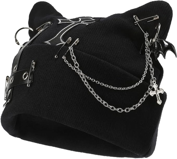 Cat Beanie Y2K Beanie Knitted Beanie Grunge Punk Accessories Goth Hat ...