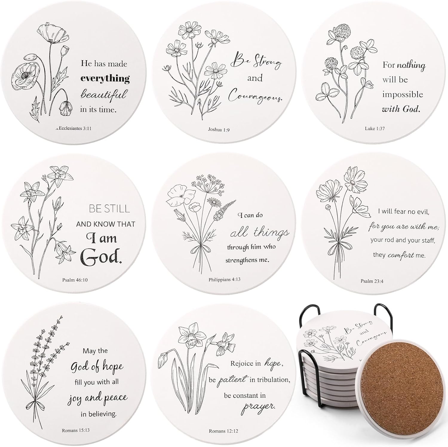 Amazon.com: Hushee Set of 8 Christian Coasters with Bible Verses ...
