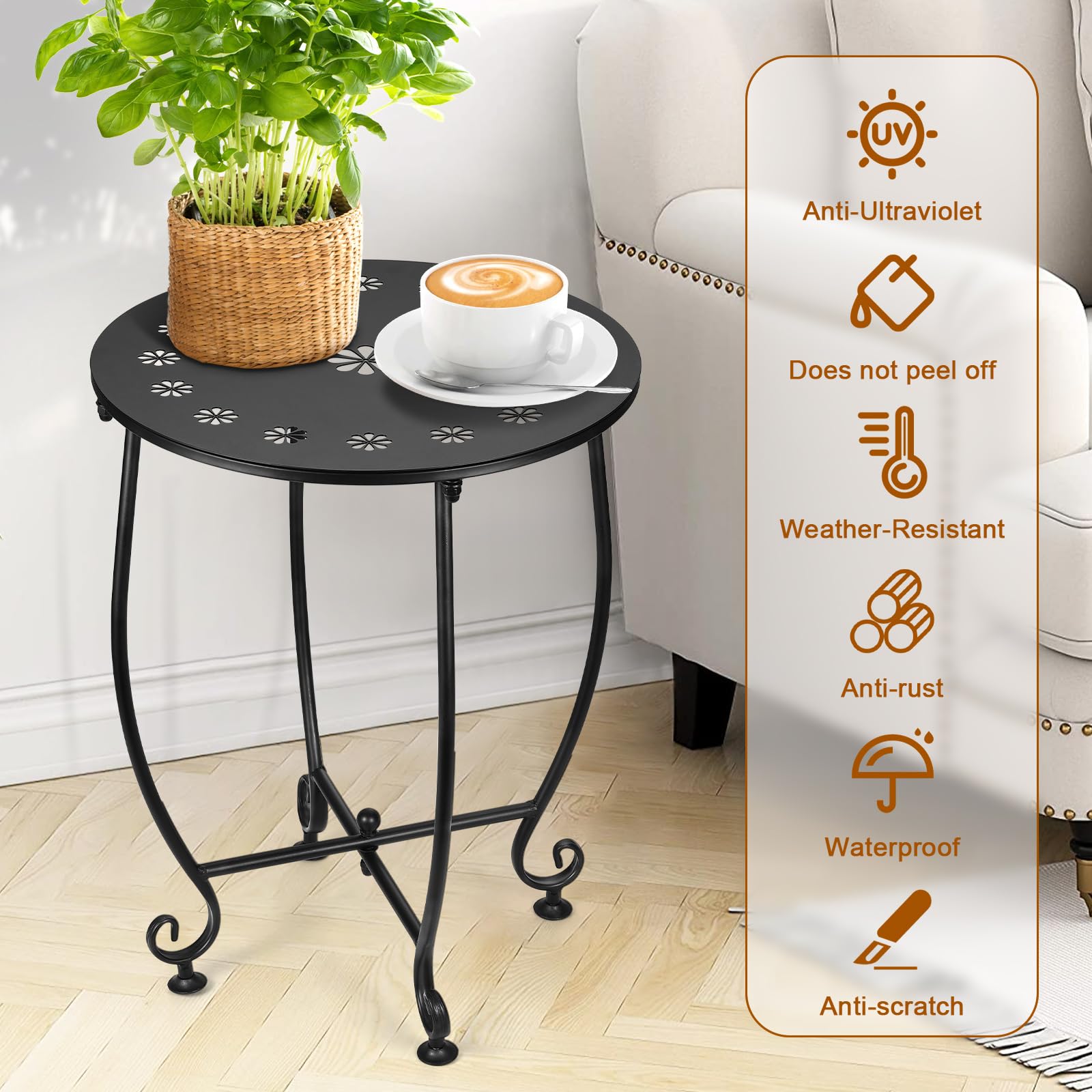 Snapklik.com : 14 Inch Outdoor Metal Side Table, Weather Resistant ...