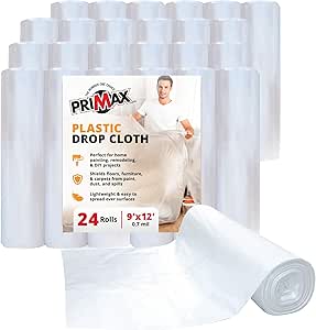PRIMAX Clear Plastic Drop Cloth 9x12 ft (24 Pack) – Waterproof Painters ...