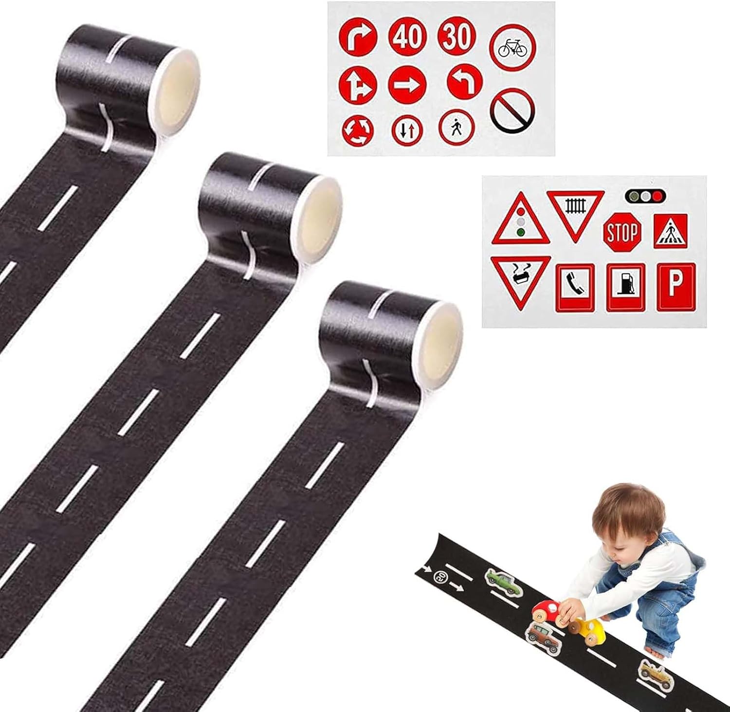MXHBSTP 5 Pcs Ordinary Highways Road Tape Set, Removable Paper Road Car ...