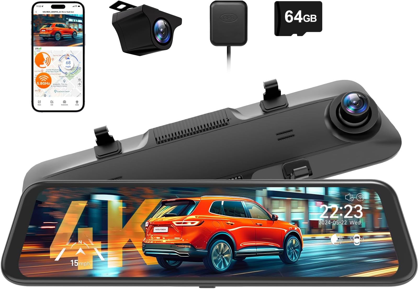 WOLFBOX G900 PRO Rear View Mirror Dash Cam for Car with STARVIS 2 ...