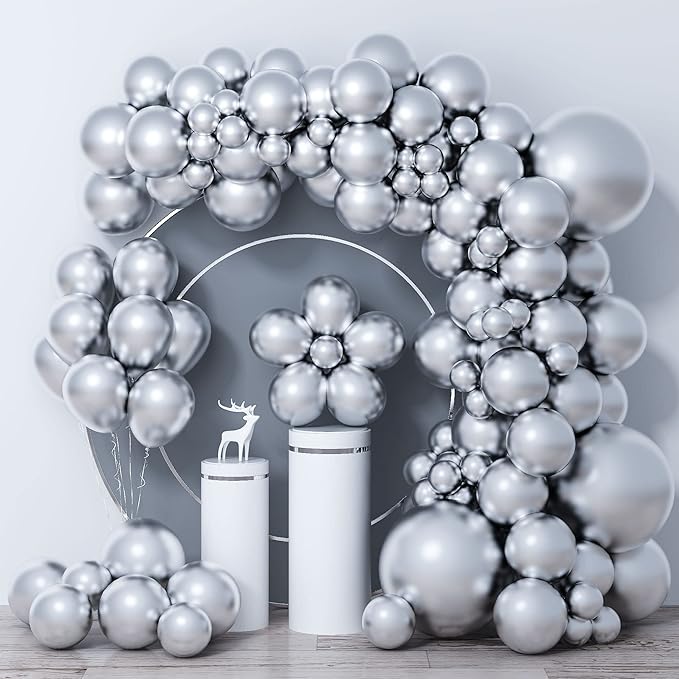 Amazon.com: KAINSY Metallic Silver Balloons Latex Balloon Kit - 78pcs ...